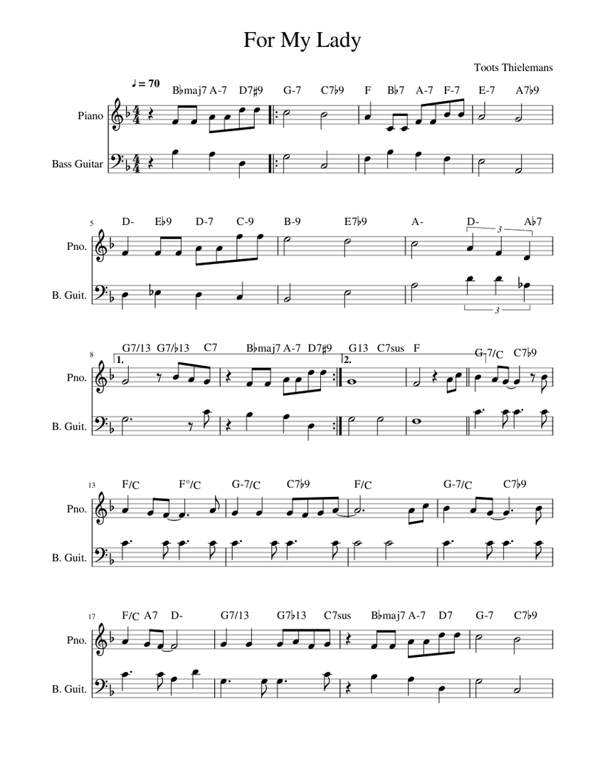 For My Lady Sheet music for Piano, Bass guitar (Mixed Quartet ...