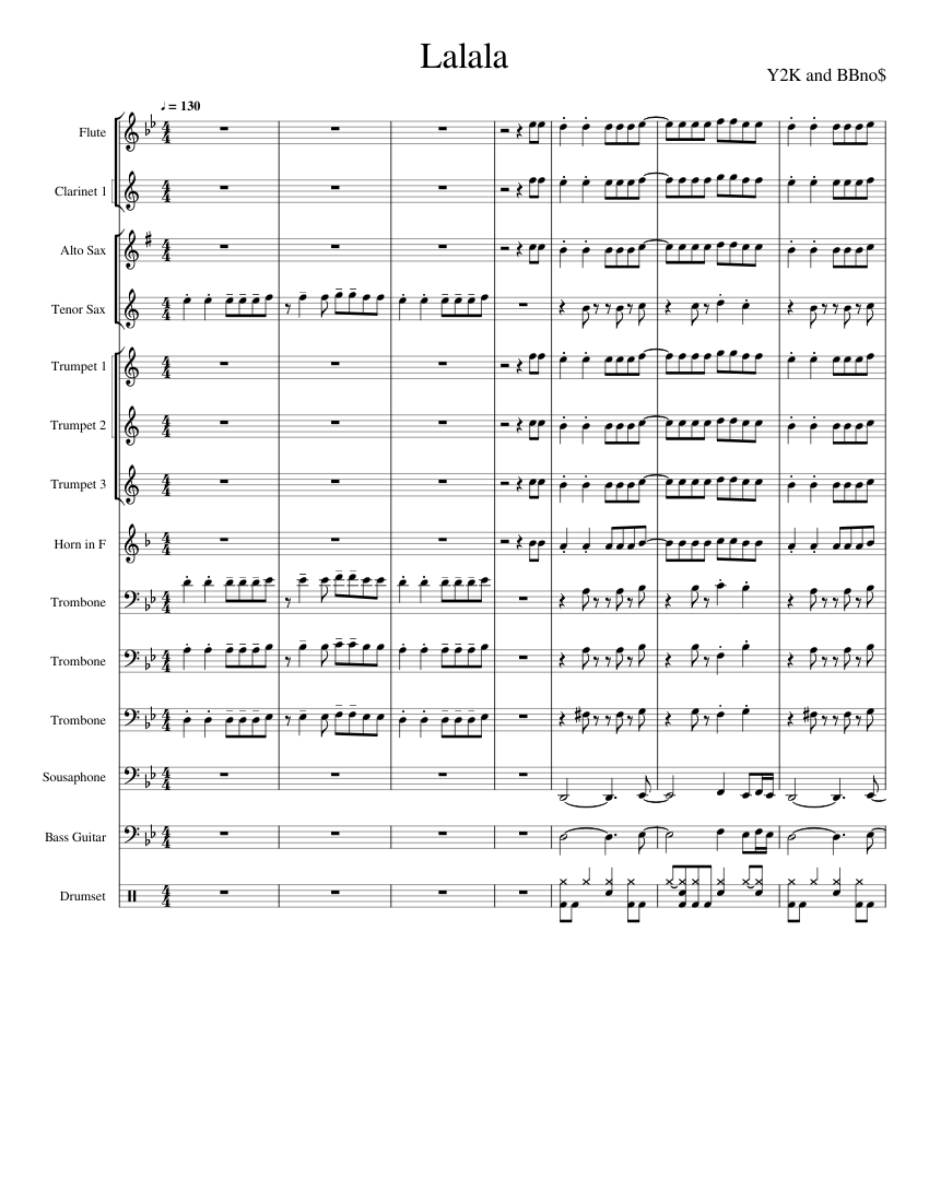 Lalala Sheet music for Trombone, Flute, Clarinet in b-flat, Saxophone ...