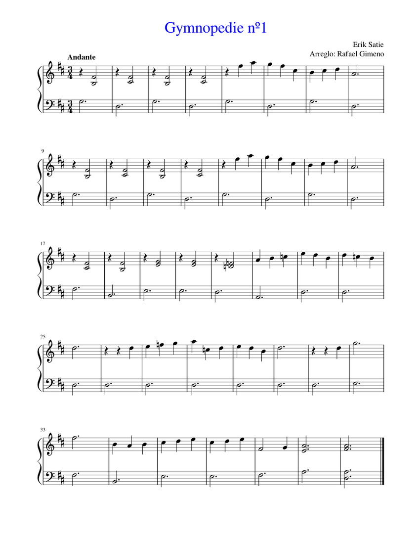 Gymnopédie No.1 – Erik Satie Sheet music for Piano (Solo) Easy ...