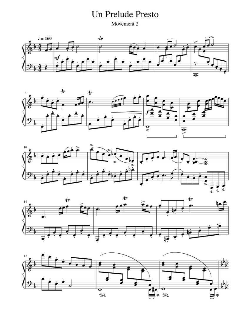 Un Prelude Presto - Movement Two Sheet music for Piano (Solo ...