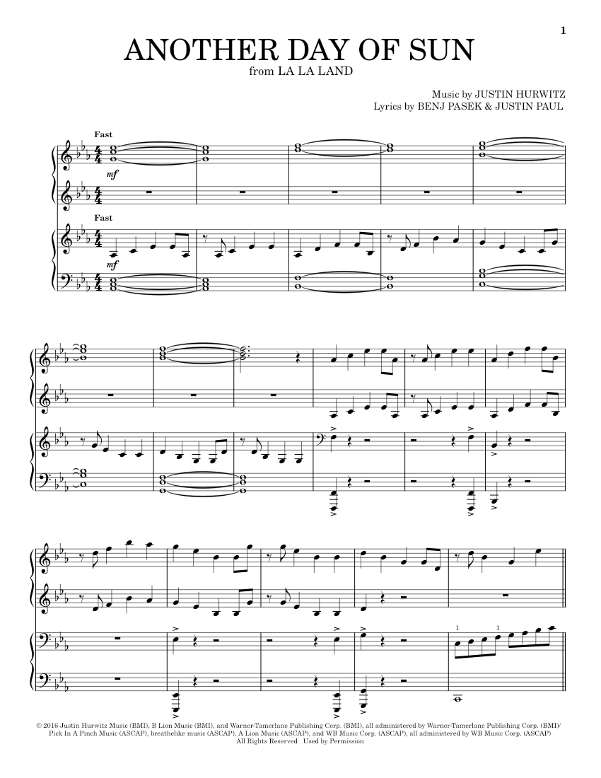 Play Official version of Another Day of Sun Sheet Music by Justin ...