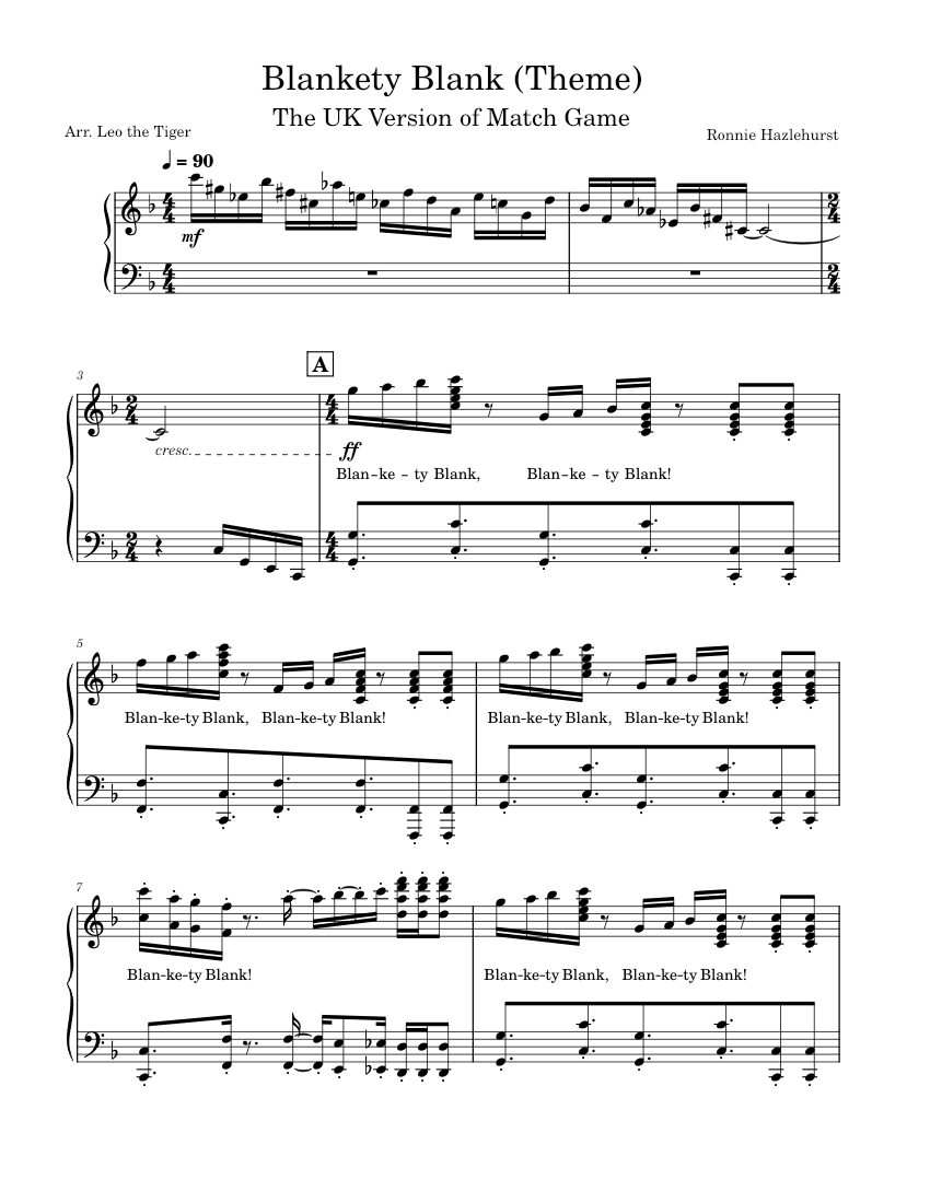 Piano Solo: Blankety Blank (UK Match Game) - Theme + Supermatch ...