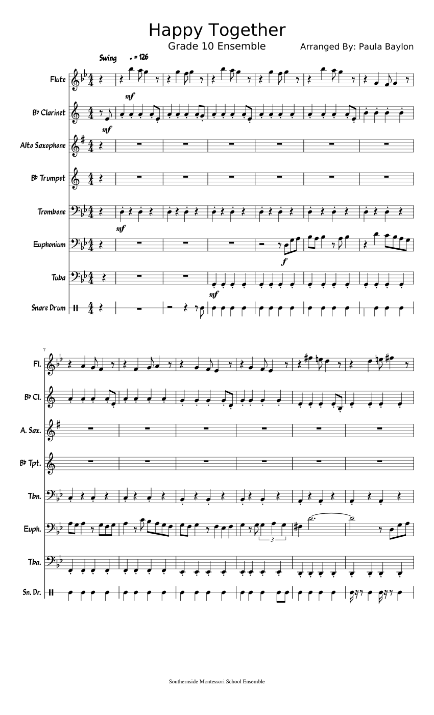 Happy Together Sheet music for Trombone, Euphonium, Tuba, Flute & more ...