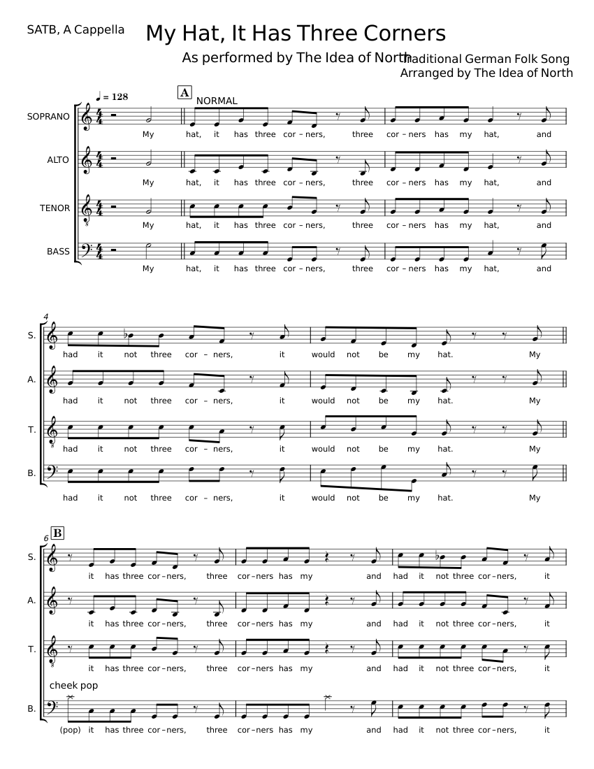 My Hat, It Has Three Corners – German Folk Song Sheet Music for Bass ...
