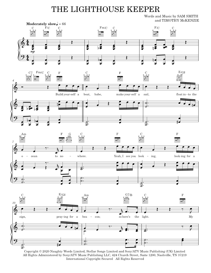 Play Official version of The Lighthouse Keeper Sheet Music by Sam Smith ...