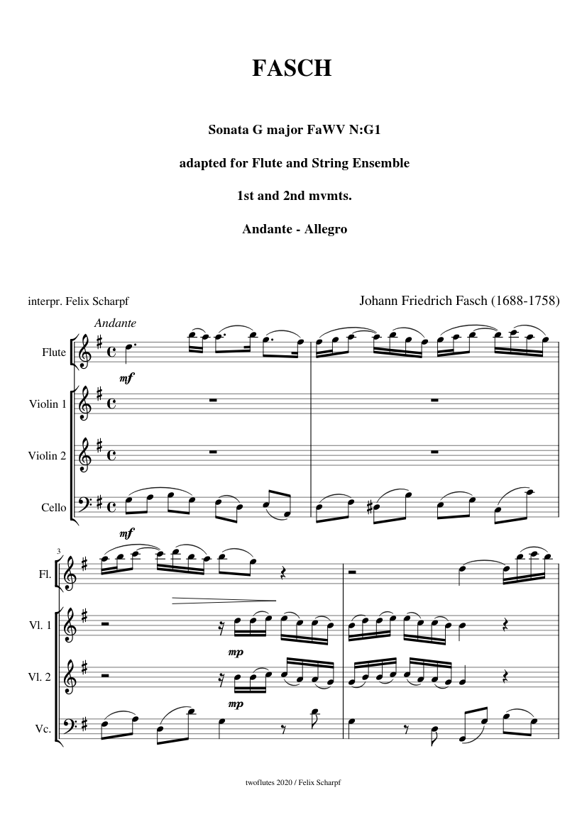 Fasch, Johann Friedrich - Sonata FaWV N:G1 for Flute and String ...