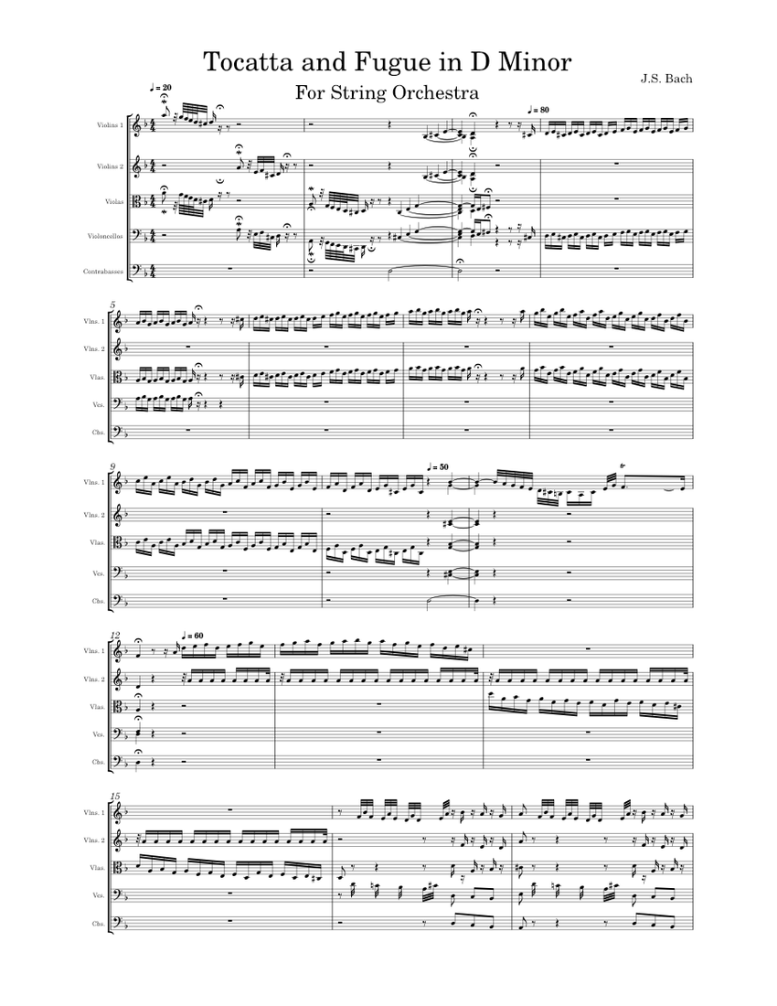 Tocatta and Fugue in D Minor For String Orchestra Sheet music for Strings group (String Ensemble ...