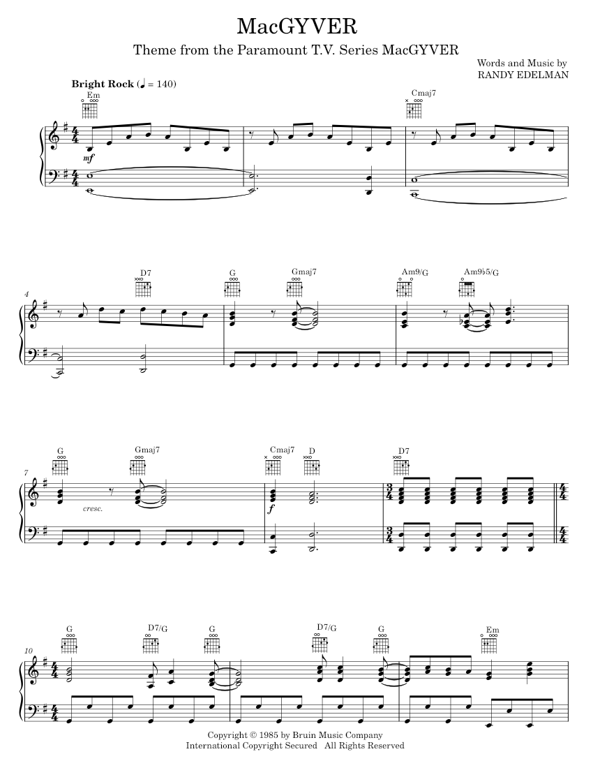 Play Official version of Macgyver Theme Sheet Music by Randy Edelman ...