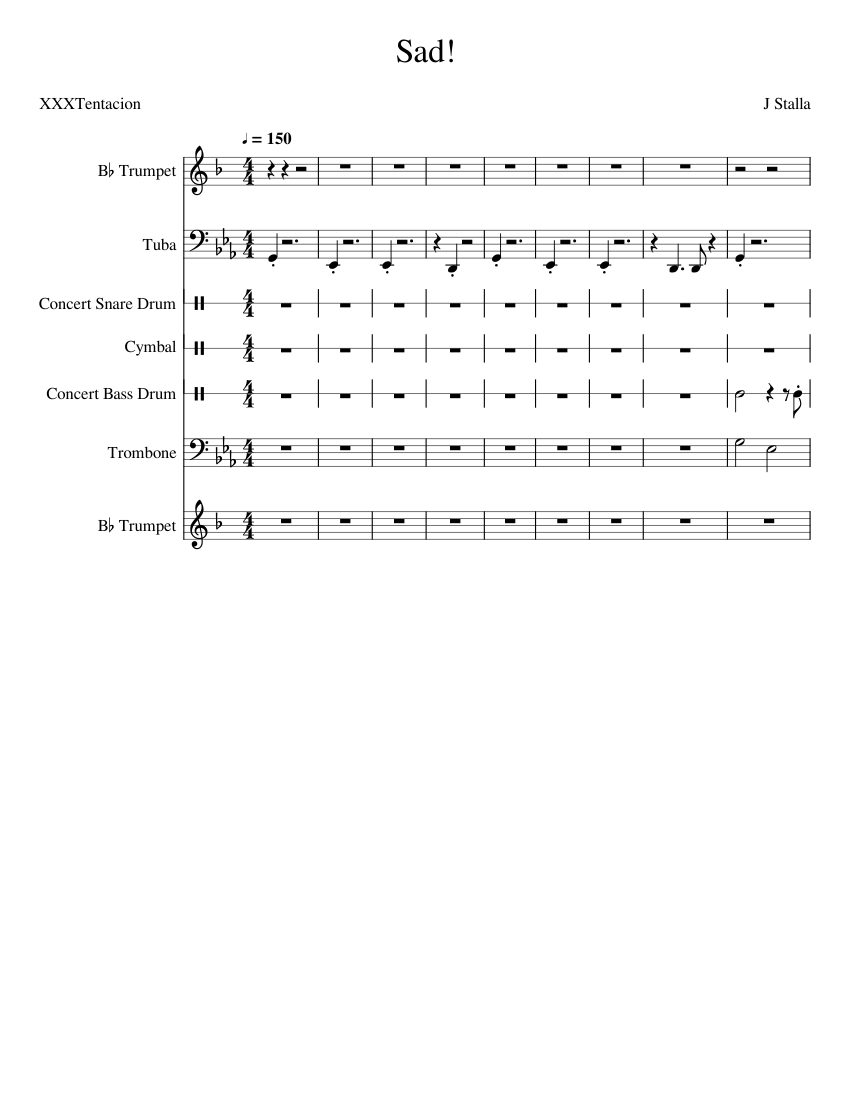 Sad! Sheet music for Trombone, Tuba, Trumpet in b-flat, Snare drum ...