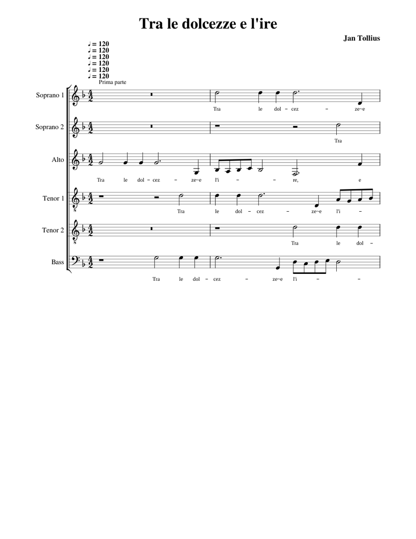 Tra le dolcezze e l'ire - Jan Tollius Sheet music for Bass guitar (Solo) | Musescore.com