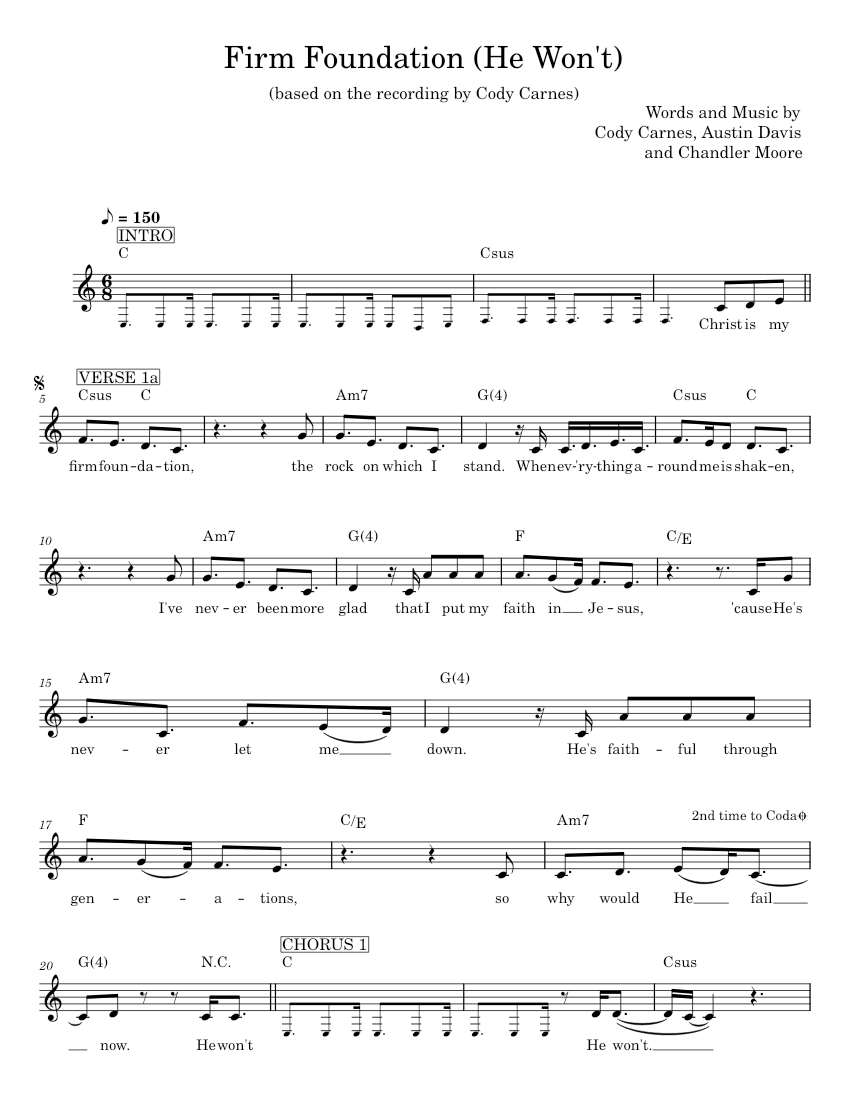 Firm Foundation - Cody Carnes Sheet Music with Chords for Piano (Solo ...