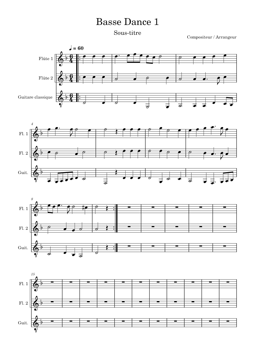 Basse Dance 1 Sheet music for Flute, Guitar (Mixed Trio) | Musescore.com