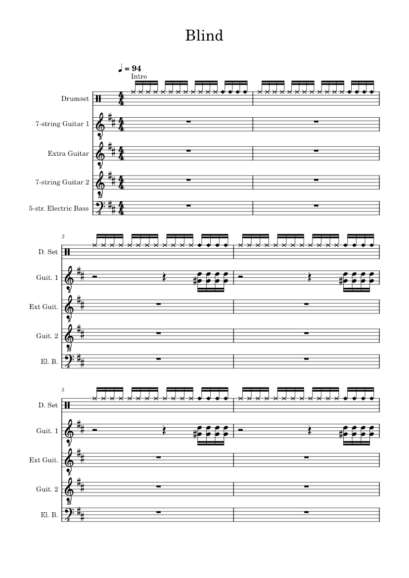 Blind – Korn Blind Sheet Music for Guitar, Bass guitar, Drum group ...