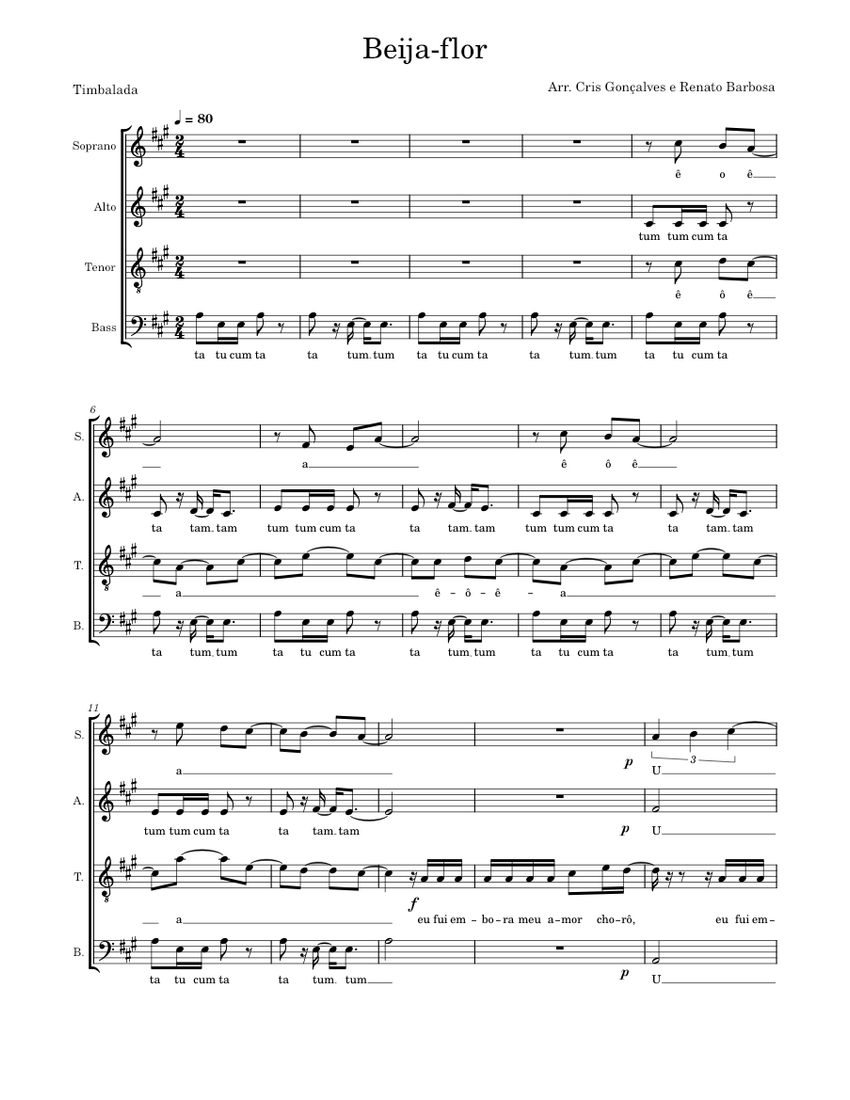 Beija-flor Sheet music for Soprano, Alto, Tenor, Bass voice (Choral ...