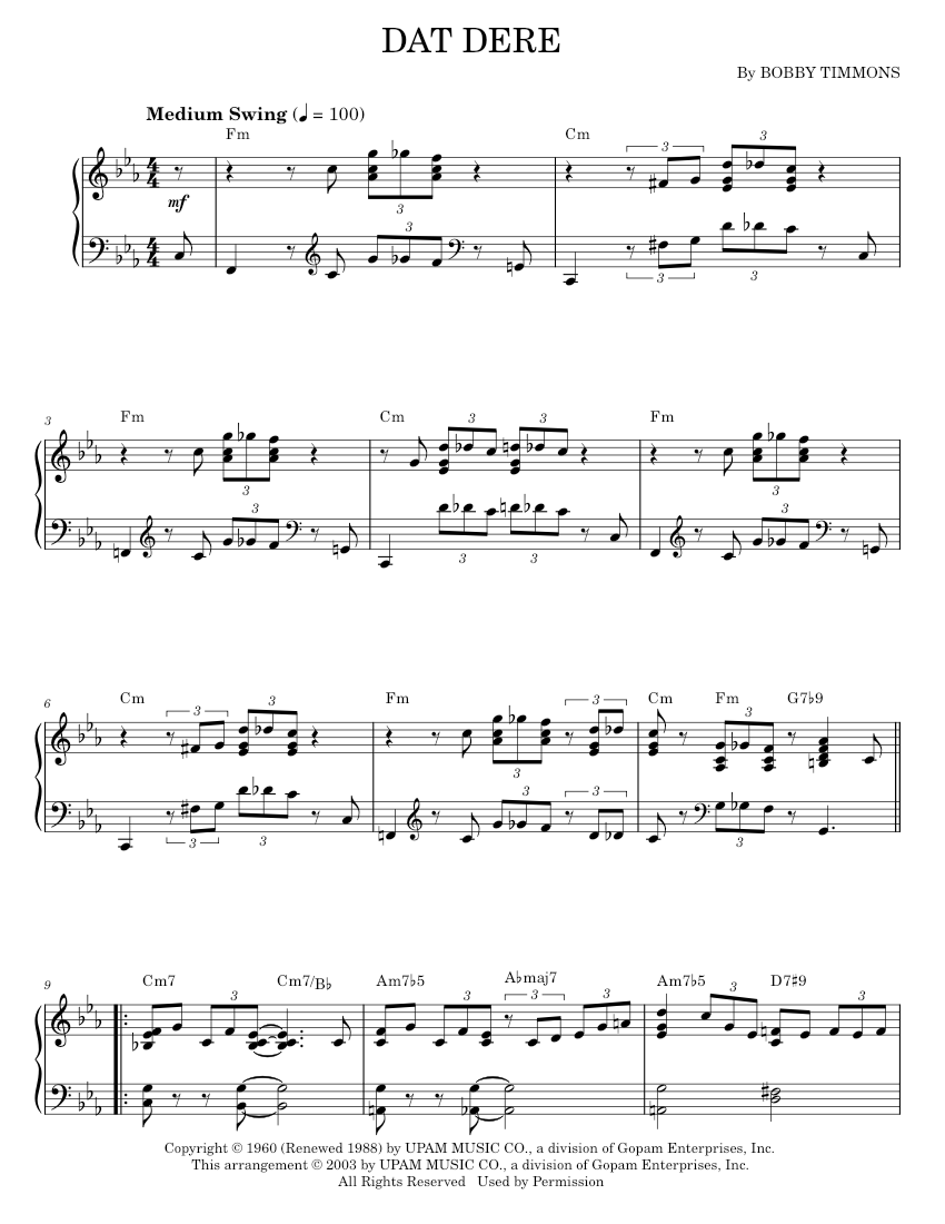 Dat Dere Sheet music for Piano: Music Notes