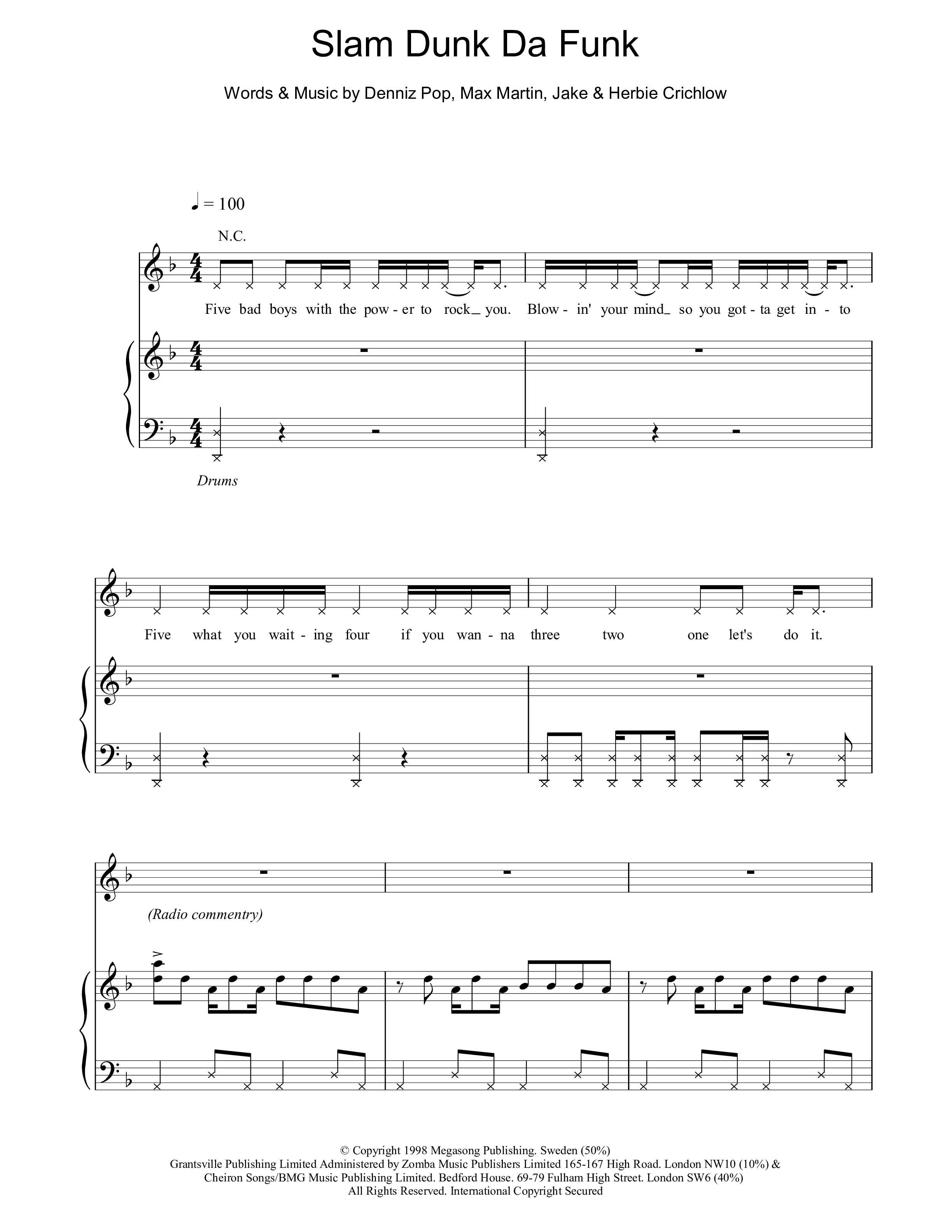 slam dunk da funk Sheet music for Piano, Vocals by Five Official ...