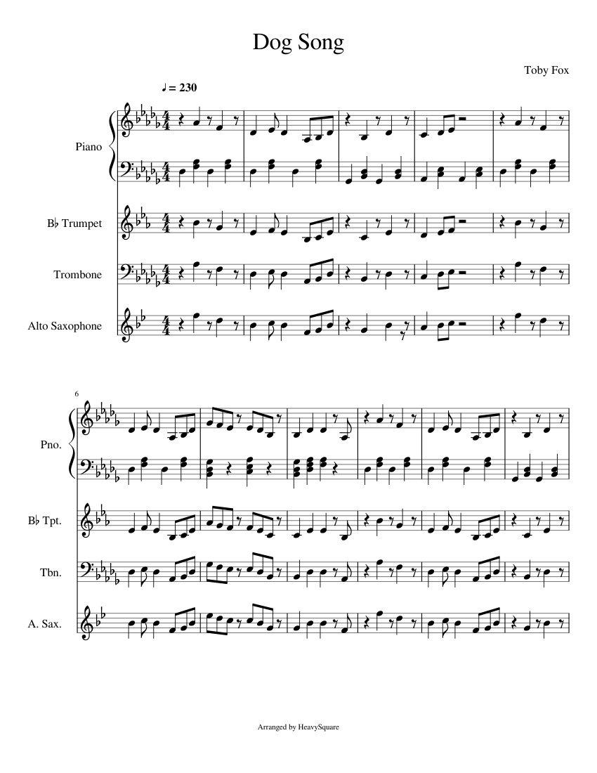 Dog Song Sheet music for Piano, Trombone, Saxophone alto, Trumpet in b ...