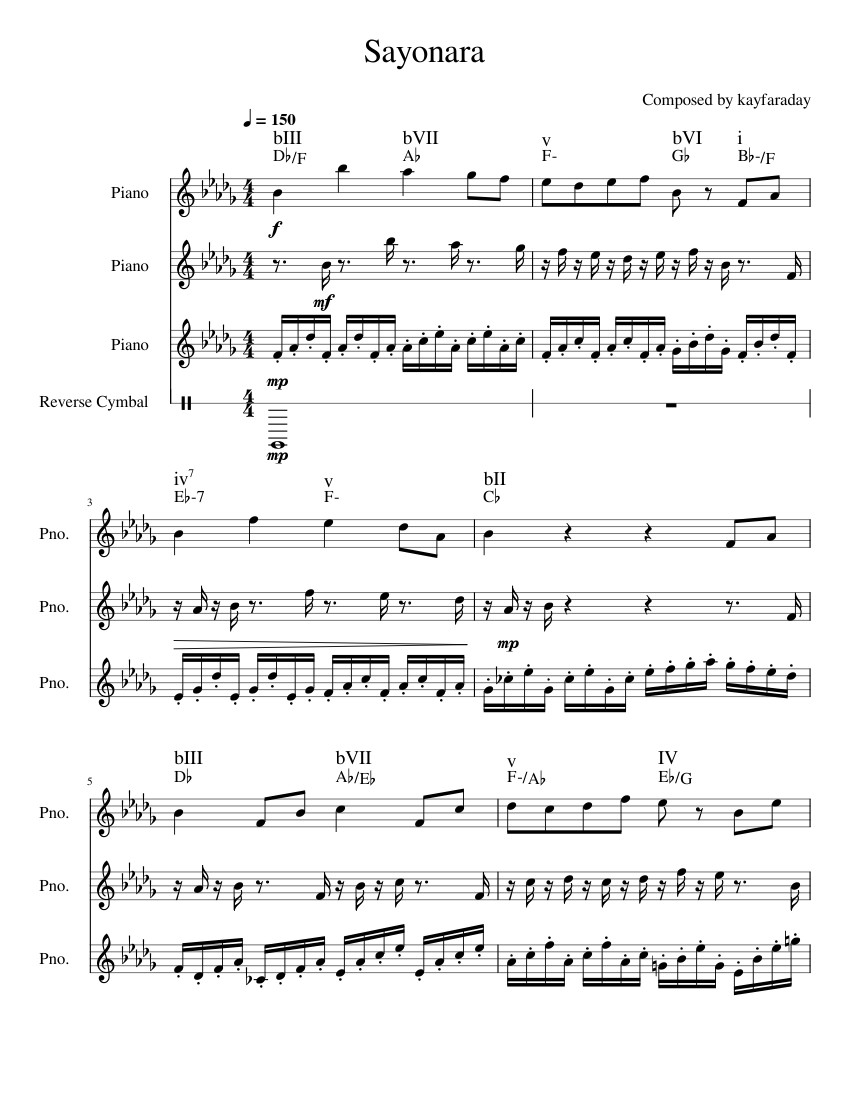 Sayonara Sheet music for Piano, Flute, Crash, Bass guitar & more ...
