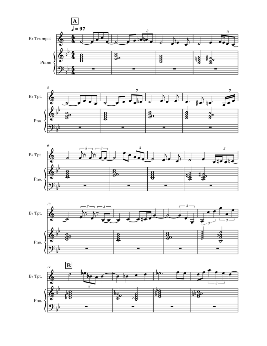 Long Note Melody Sheet music for Piano, Trumpet in b-flat (Solo ...