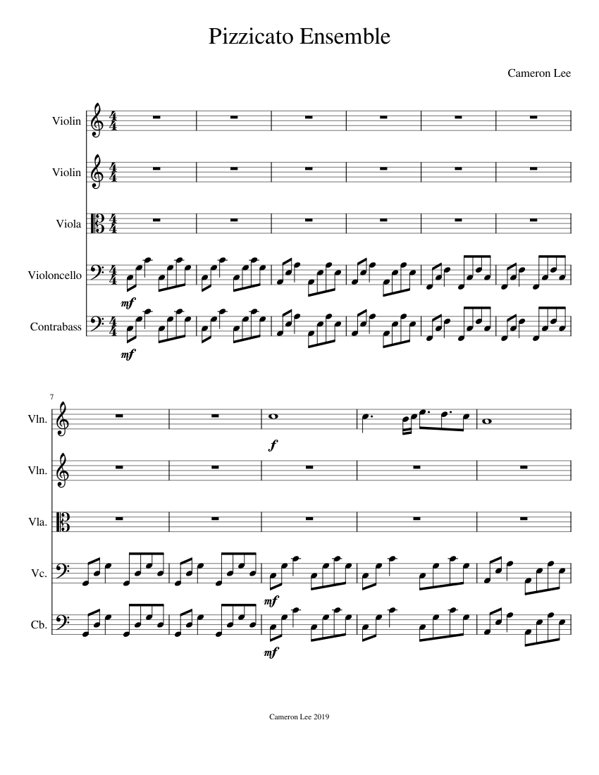 Pizzicato_Ensemble Sheet music for Contrabass, Violin, Viola, Cello ...