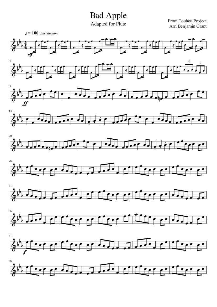 Bad Apple (flute version) Sheet music for Flute (Solo) | Musescore.com