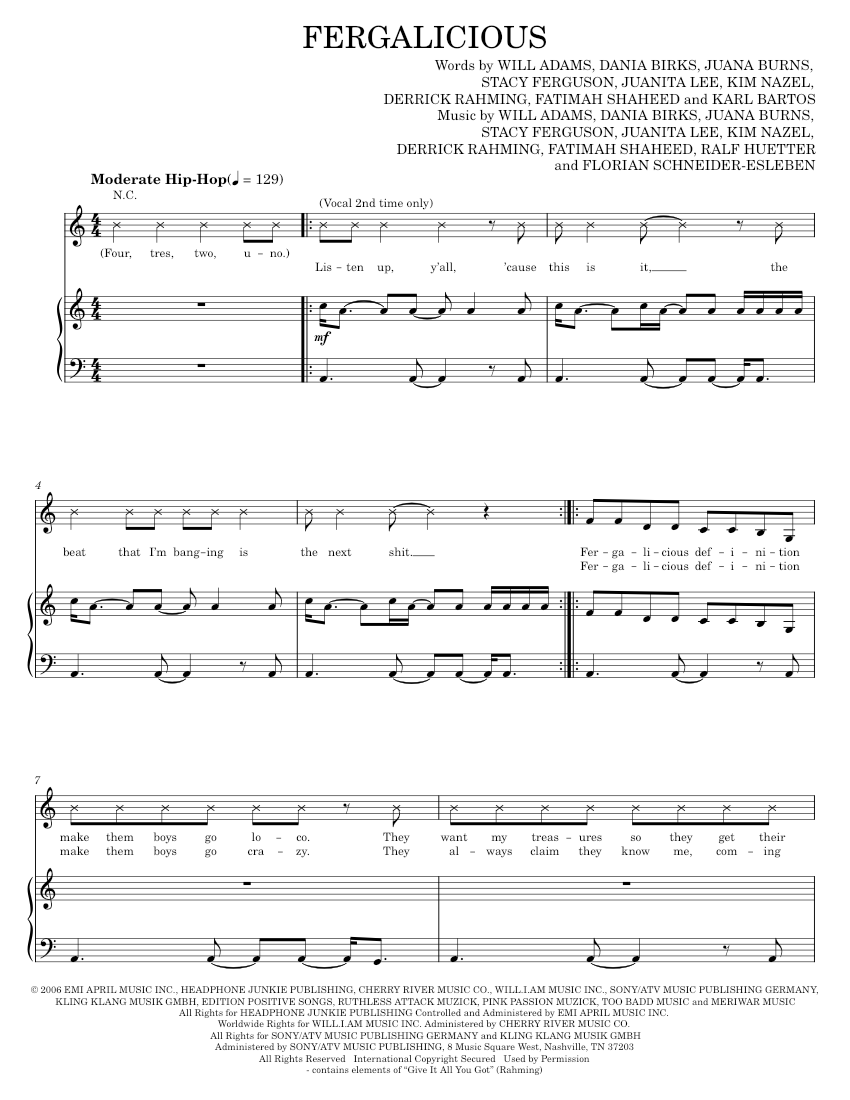 Play Official version of Fergalicious Sheet Music by Fergie for Piano ...