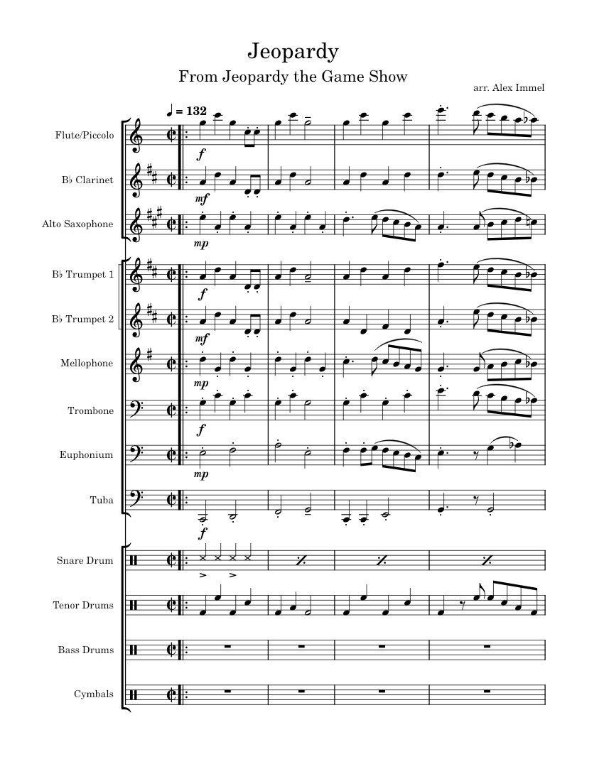 Jeopardy theme – Misc Television Jeopardy theme Marching Band Sheet ...
