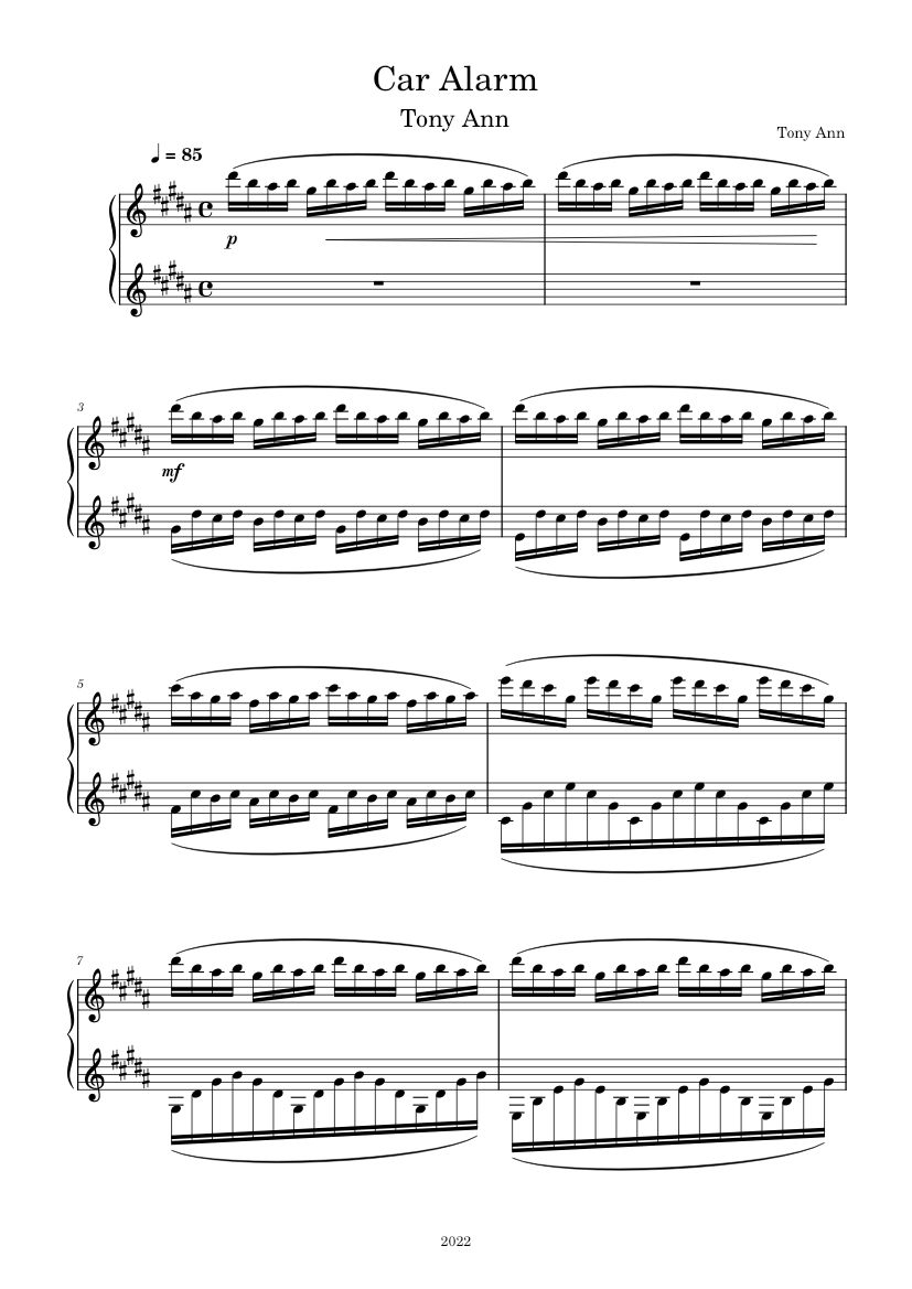Car Alarm – Tony Ann Sheet music for Piano (Solo) | Musescore.com