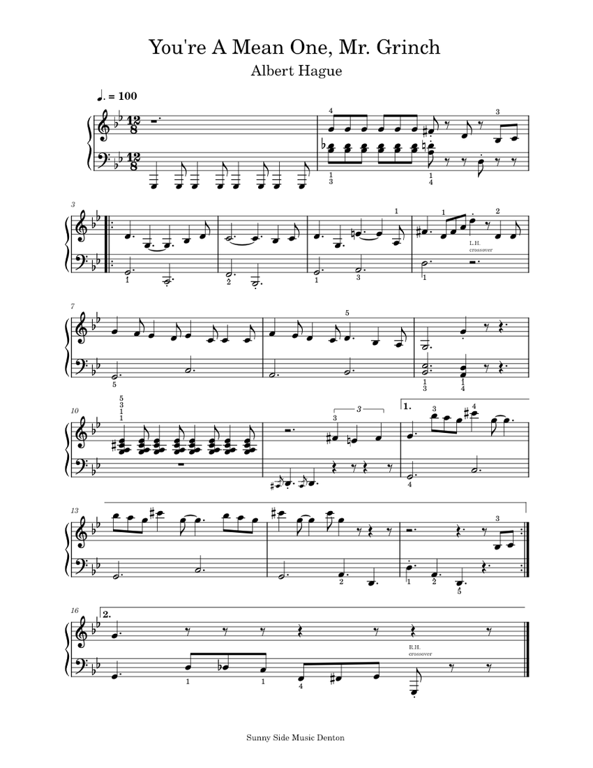 You're a mean one, Mr. Grinch – Albert Hague Sheet music for Piano ...