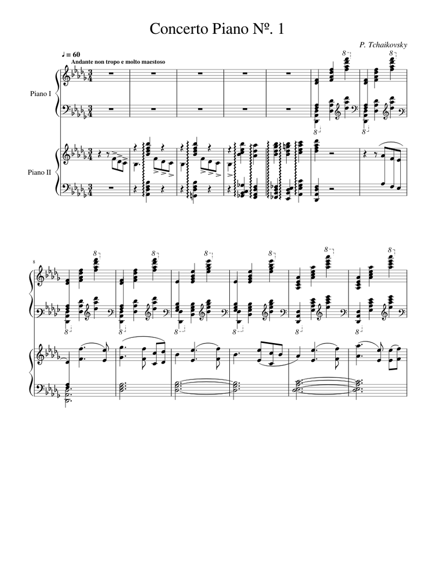 Concerto Nº. 1 Piano (full) - Tchaikovsky (two pianos) Sheet music for Piano (Piano Duo ...