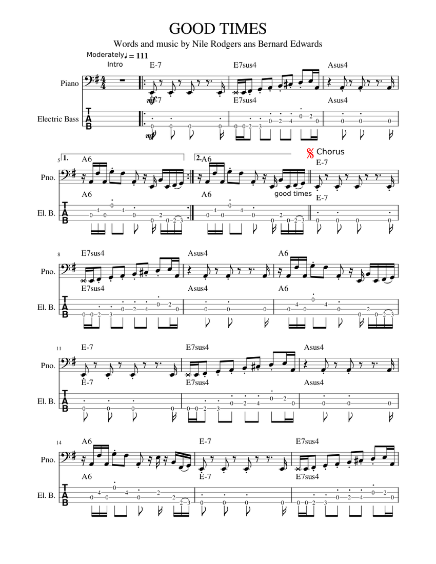 Good Times bass and piano Sheet music for Piano, Bass guitar (Mixed ...