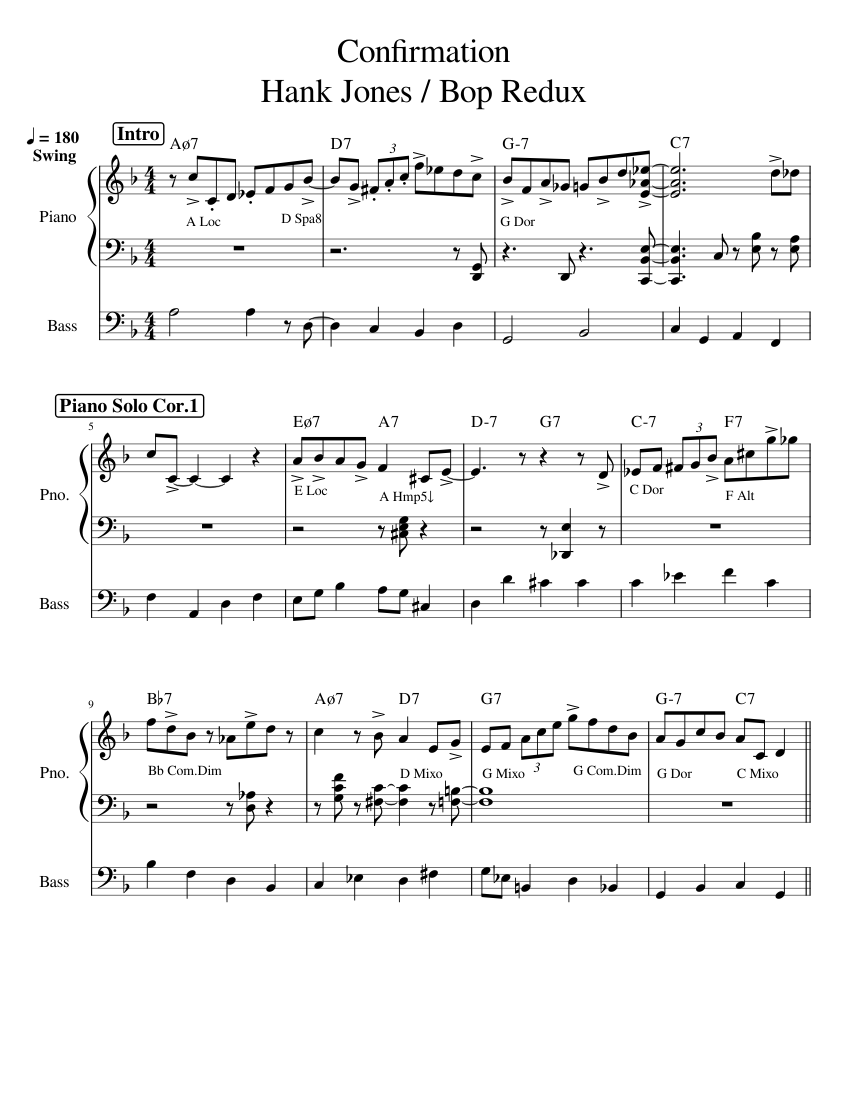 Hank Jones - Confirmation Sheet Music with Chords for Piano, Bass ...