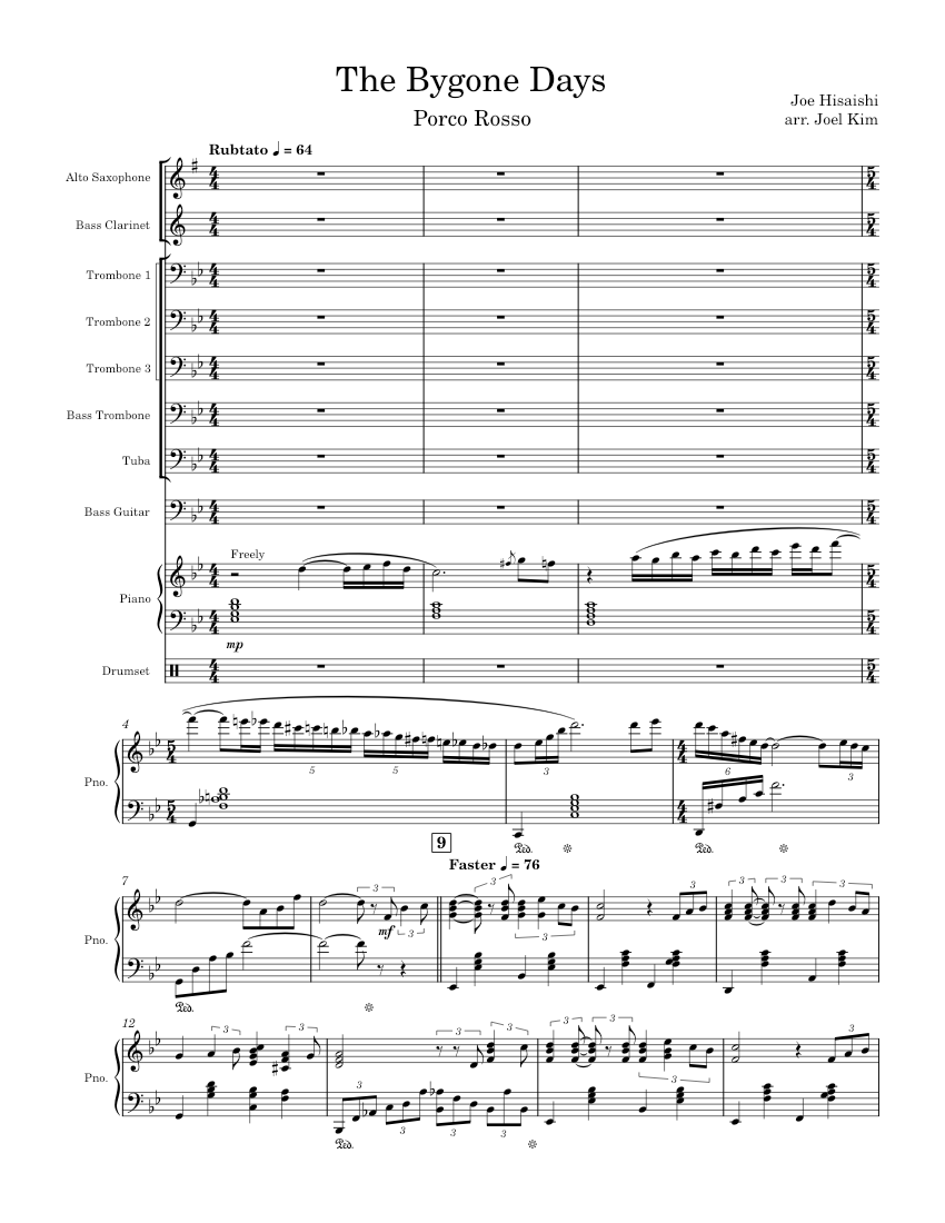 The Bygone Days Sheet Music for Piano, Trombone, Tuba, Saxophone alto ...