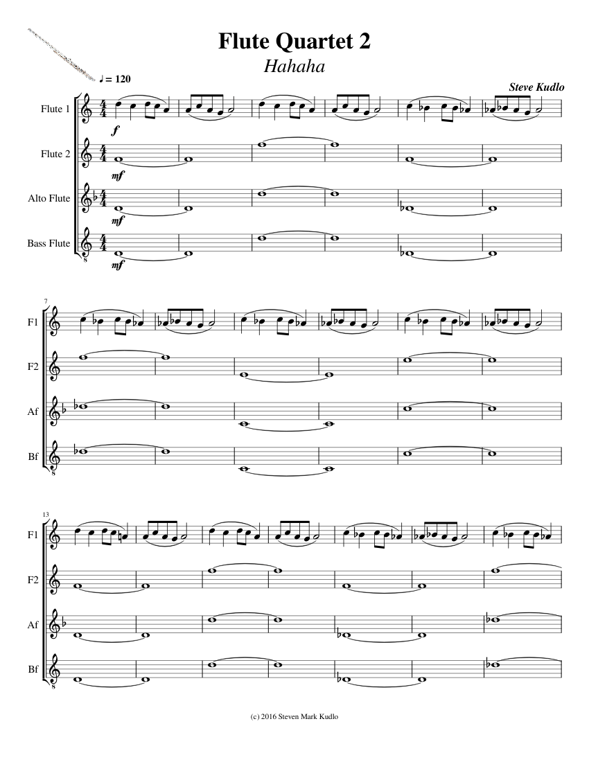 Flute Quartet 2 Sheet music for Flute, Flute (Alto), Flute (Bass ...