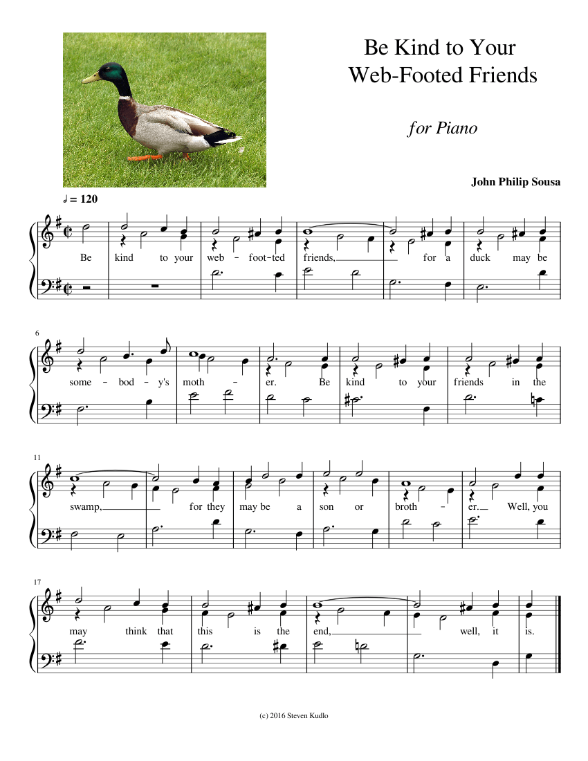 Be Kind to Your Web-Footed Friends Sheet Music for Piano (Solo) Easy ...