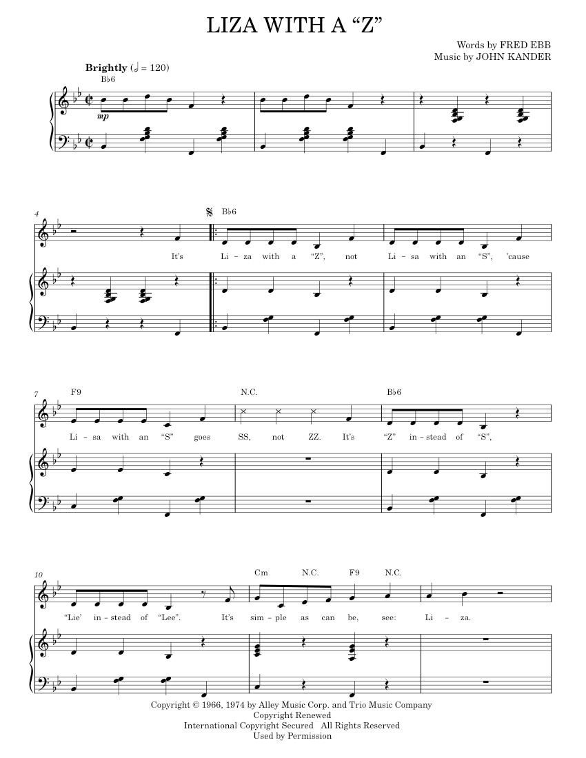 Play Official version of Liza With A "Z" Sheet Music by John Kander and ...