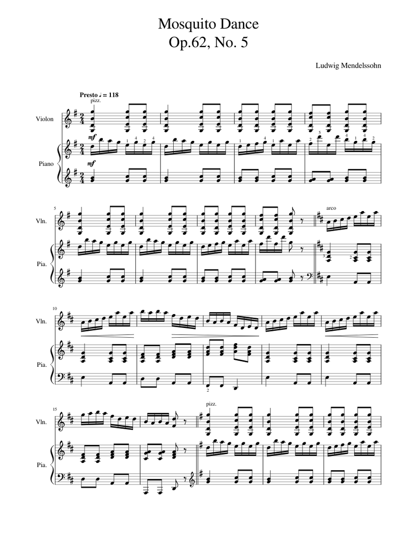 Mosquito Dance, Danse des Moucherons, Mückentanz Sheet music for Piano ...