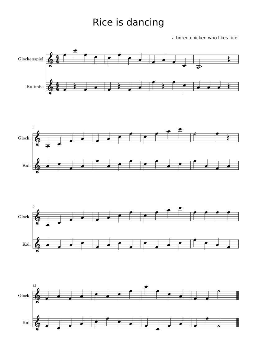 Rice is dancing Sheet music for Glockenspiel, Kalimba (Percussion Duet ...