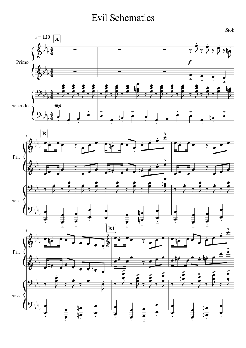 Evil Schematics - Piano 4 Hands Sheet music for Piano (Piano Duo ...