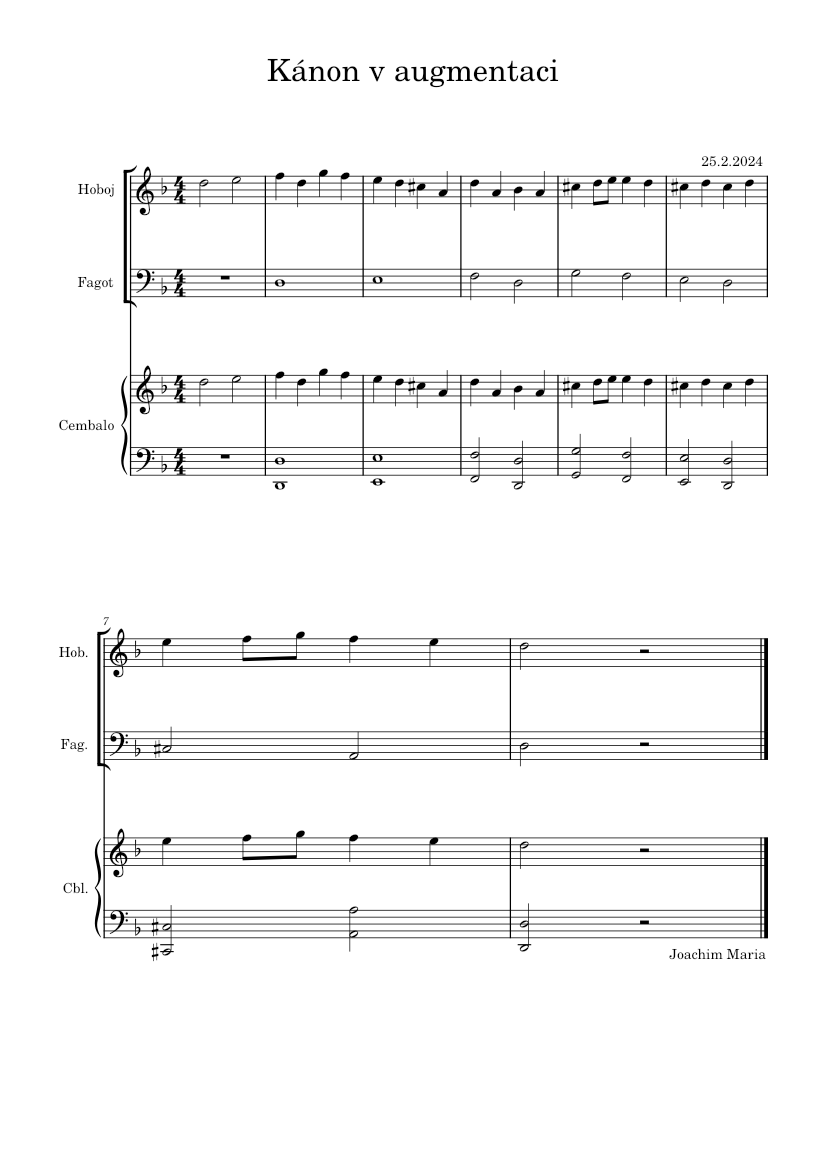 Canon by augmentation d minor Sheet music for Harpsichord, Oboe ...