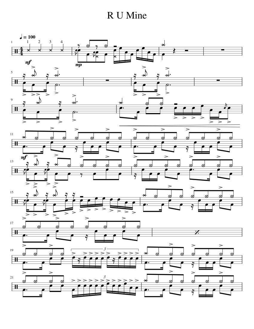 R U Mine – Arctic Monkeys Sheet music for Drum group (Solo) | Musescore.com