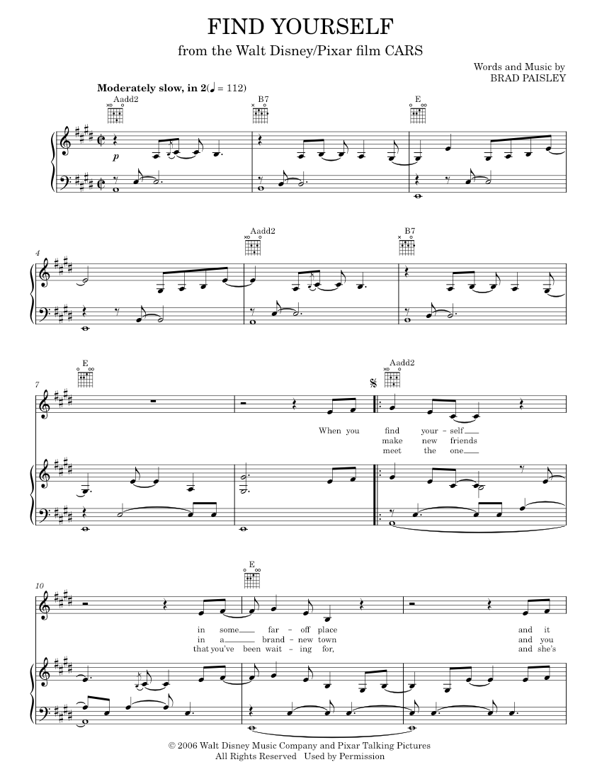 Play Official version of Find Yourself (from Cars) sheet music by Brad ...