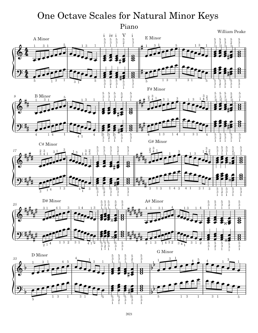 One Octave Scales for Natural Minor Keys Sheet music for Piano (Solo ...