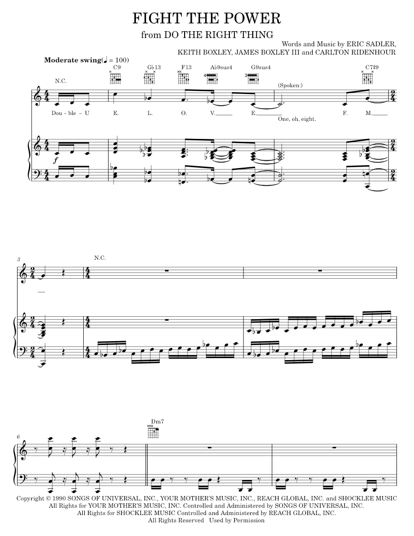 Play Official version of Fight the power Sheet Music by Public Enemy ...