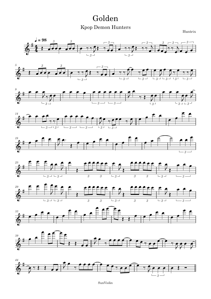 Golden (Huntrix) Sheet Music for Violin (Solo) | MuseScore.com