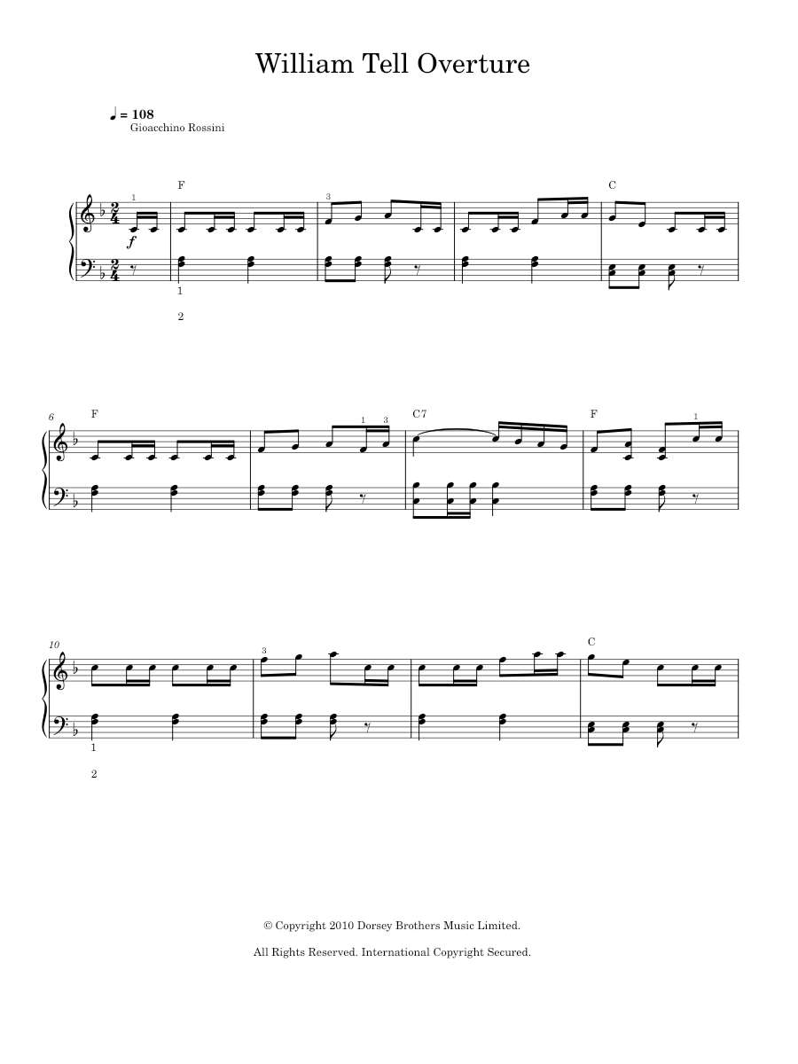William Tell Overture (Finale) Sheet music for Piano by Gioacchino ...