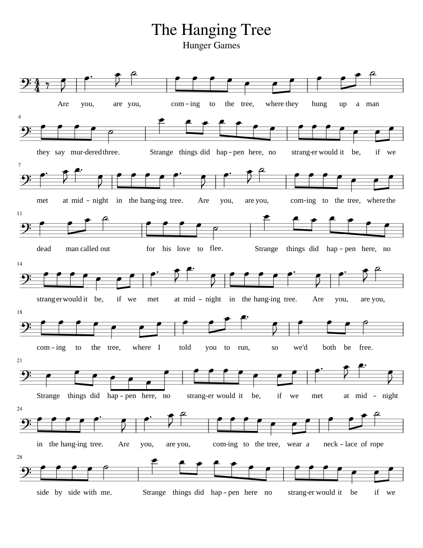 The Hanging Tree Sheet Music for Piano (Solo) easy | MuseScore.com