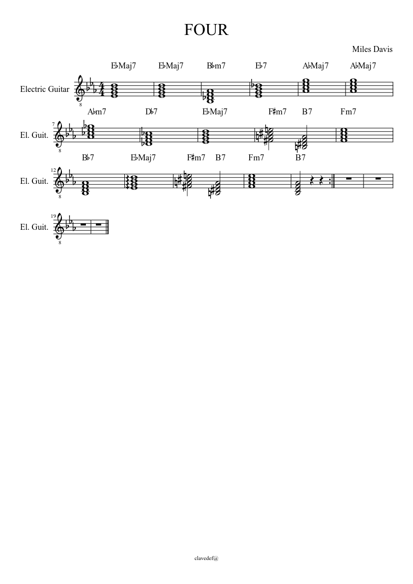 Four - Miles Davis Chords Sheet Music for Guitar (Solo) | MuseScore.com