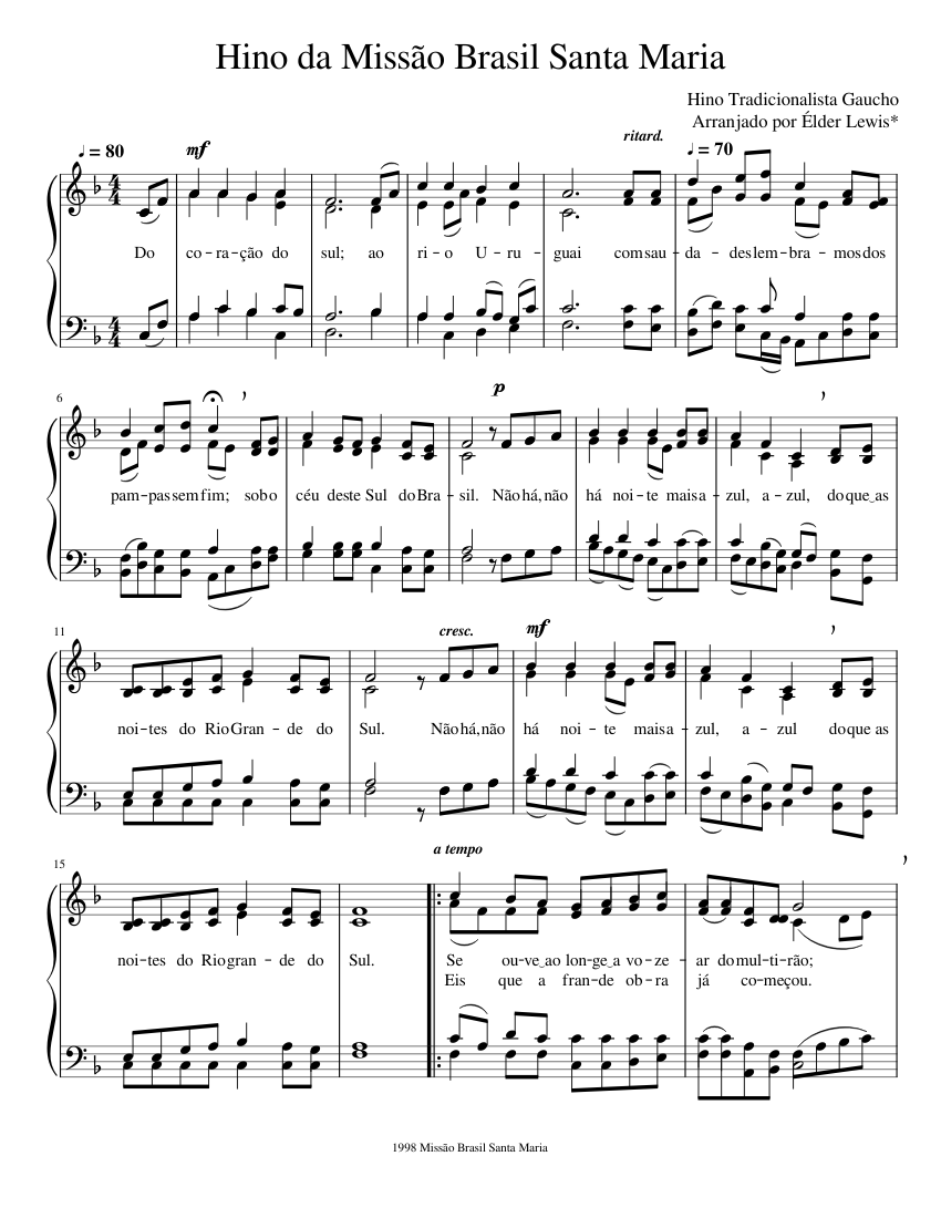 Hino da Missão Santa Maria Sheet music for Piano (SATB) | Musescore.com
