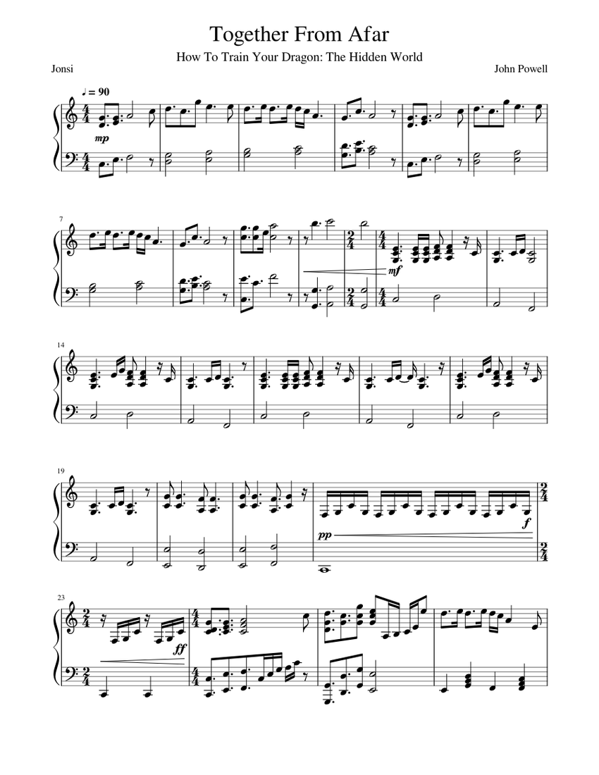 How To Train Your Dragon: The Hidden World - Together From Afar Sheet ...